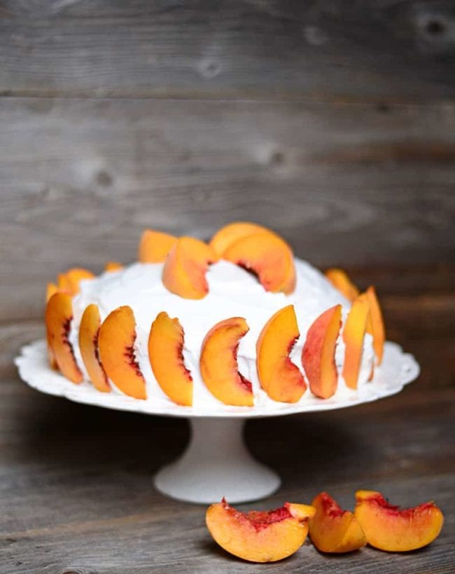 Peach Cake With Vanilla Frosting - Easy Fresh Peaches Layer Cake