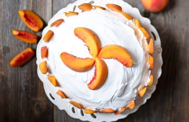 Peach Cake With Vanilla Frosting - Easy Fresh Peaches Layer Cake
