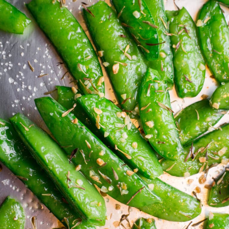 10 Minute Roasted Sugar Snap Peas - Brooklyn Farm Girl