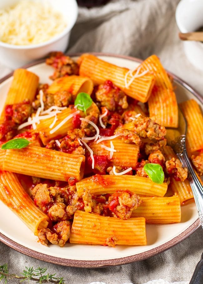 Rigatoni with Sweet Italian Sausage - Brooklyn Farm Girl