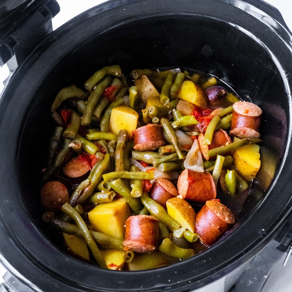 Slow Cooker Kielbasa and Green Beans - Brooklyn Farm Girl