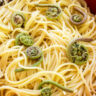 Lemon Garlic Fiddleheads and Spaghetti - Brooklyn Farm Girl