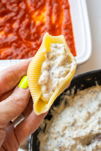 Beef and Ricotta-Stuffed Jumbo Shells Casserole - Brooklyn Farm Girl