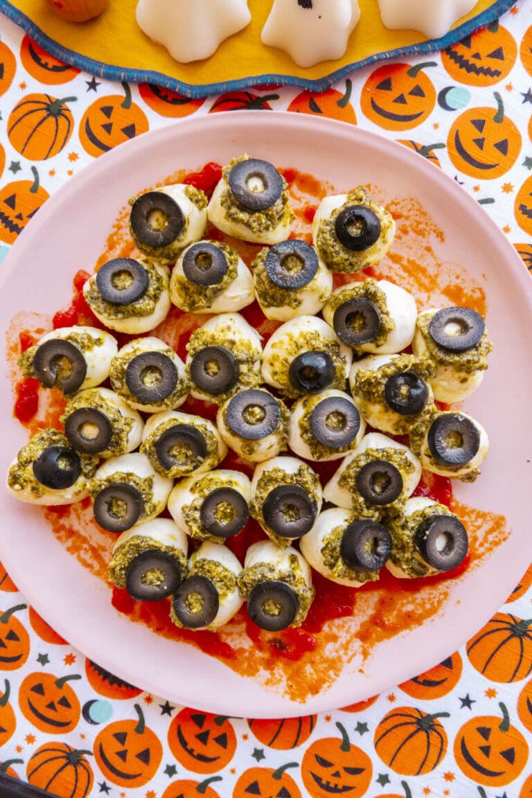 Mozzarella Eyeballs with Olives - Brooklyn Farm Girl