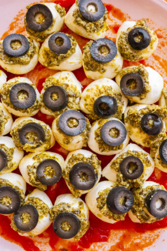Mozzarella Eyeballs with Olives - Brooklyn Farm Girl