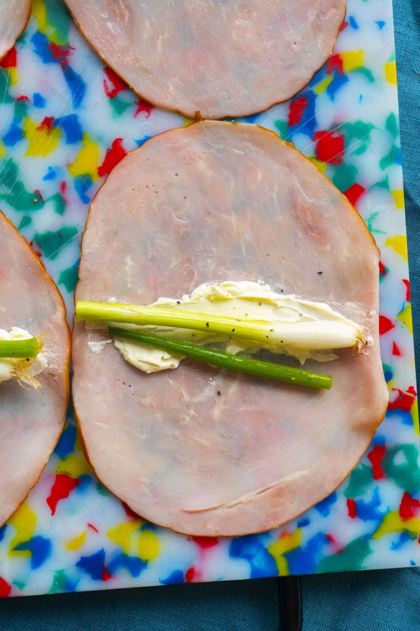Ham & Cream Cheese Roll-Ups with Pickled Green Onions - Brooklyn Farm Girl