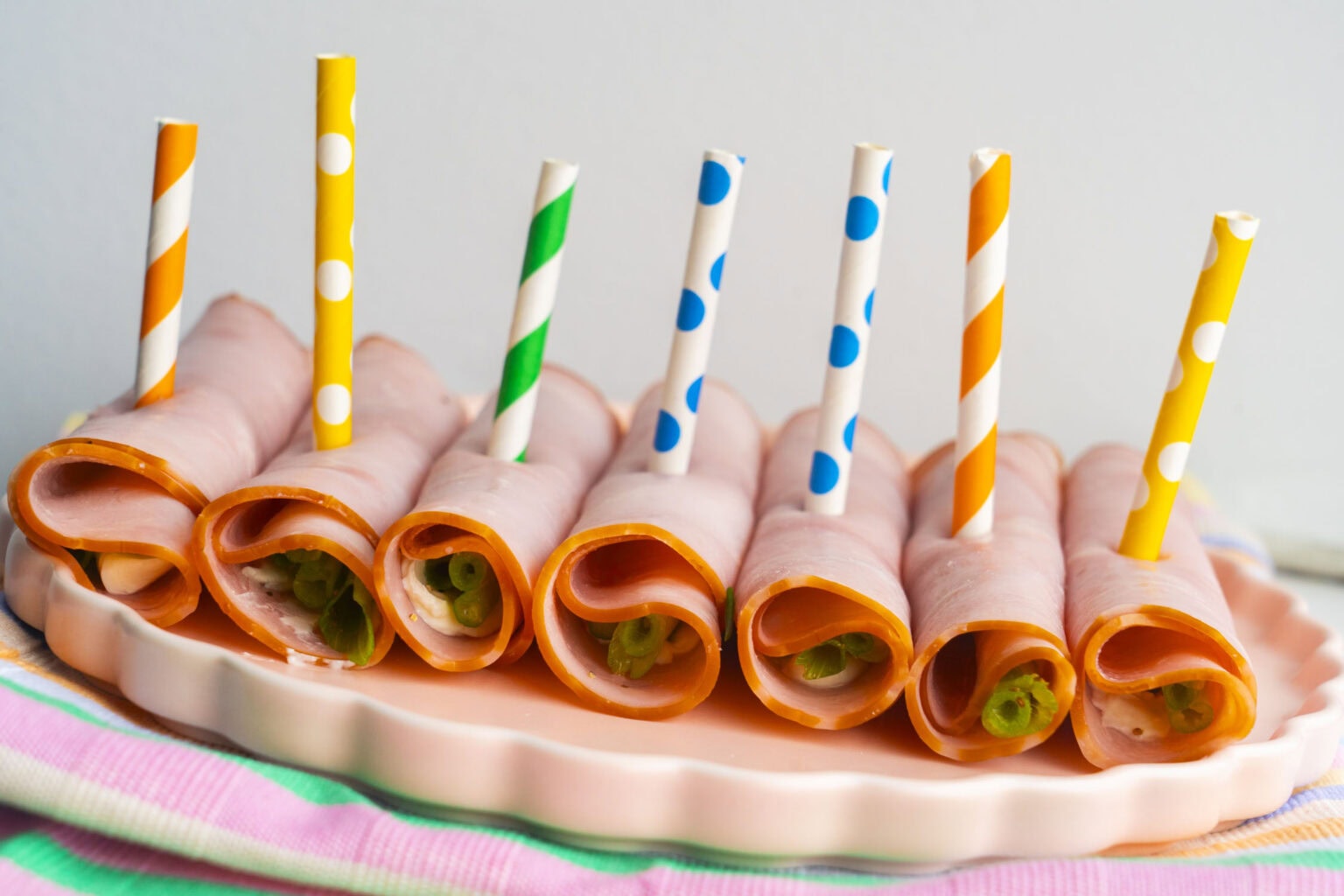 Ham & Cream Cheese Roll-Ups with Pickled Green Onions - Brooklyn Farm Girl